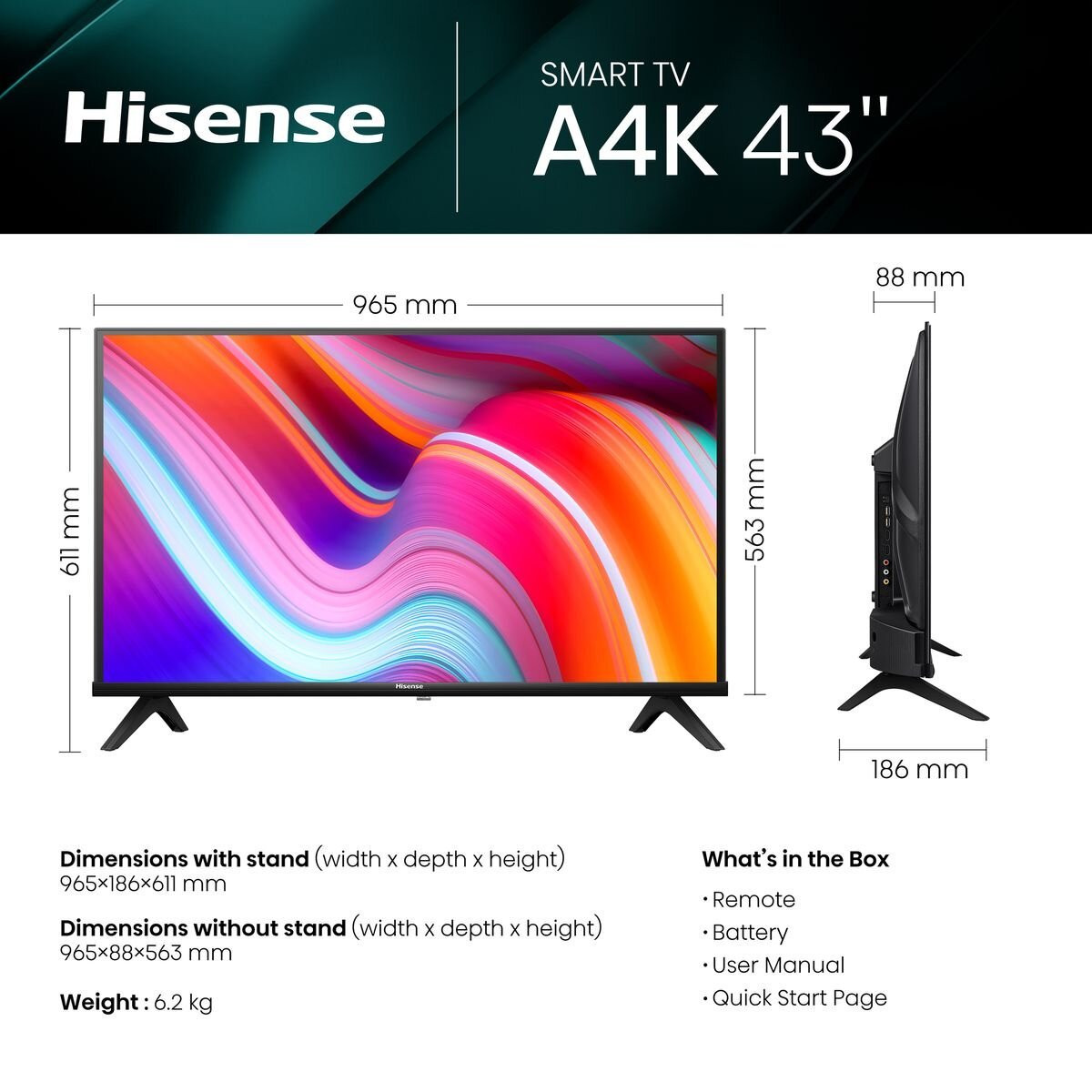 Hisense 43 Inch A4 Series, Full HD 1080p, LED Smart TV With Netflix ...